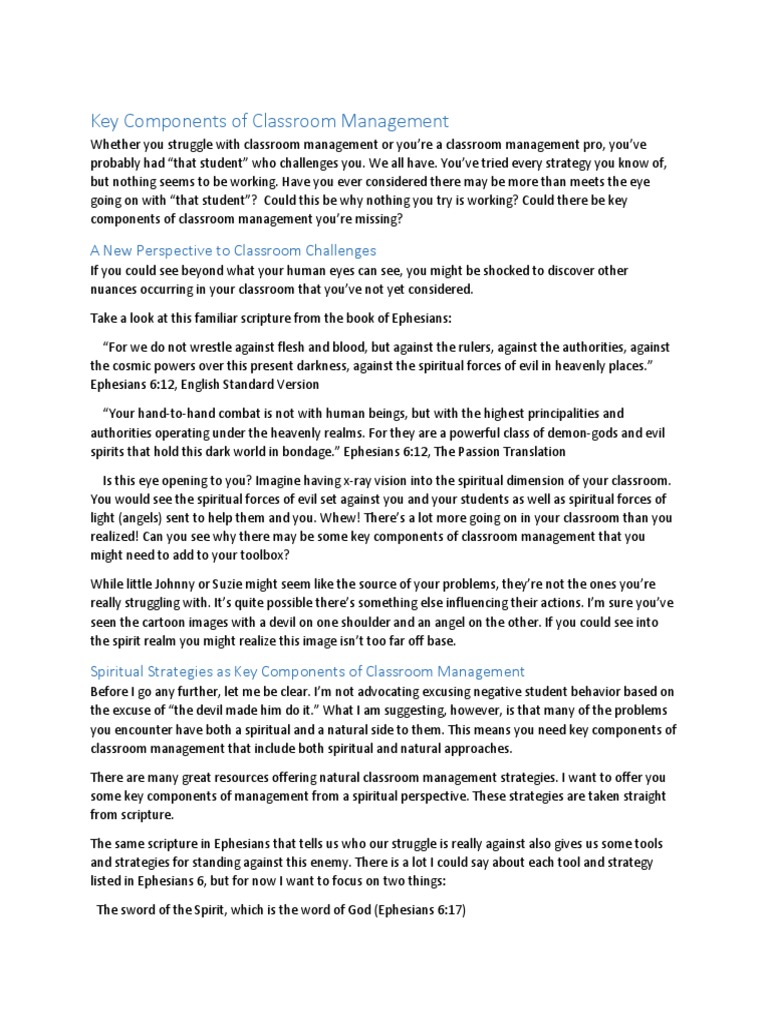 Key Components of Classroom Management - A Faith-Based Approach | PDF ...