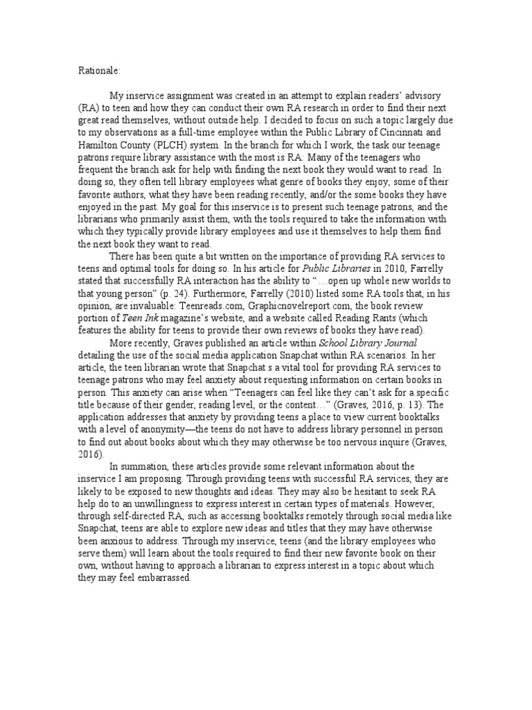 Lortie Lis 60630 Inservice Assignment-Word Document | PDF | Libraries ...