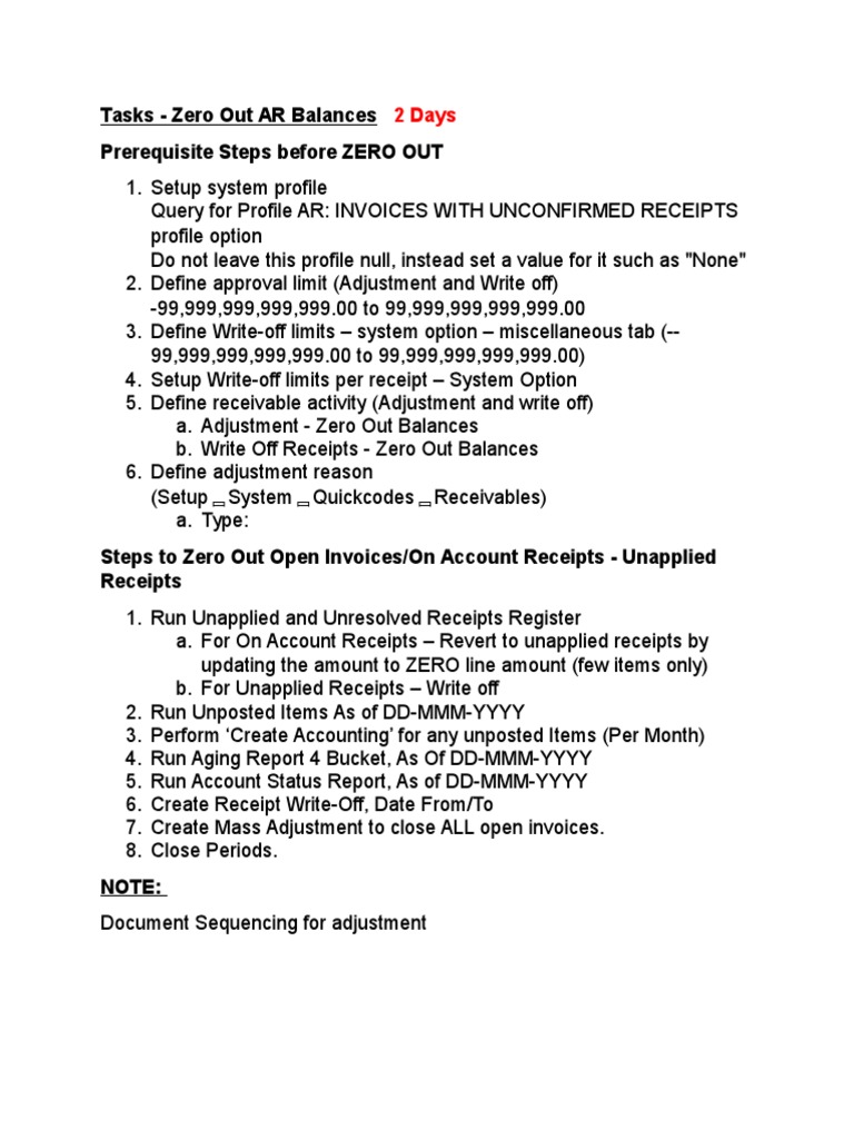Steps Process To Zero Out Open Invoices | PDF