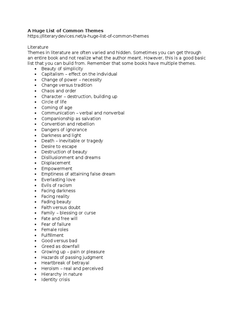 Literary Themes | PDF | Courage | Psychological Concepts