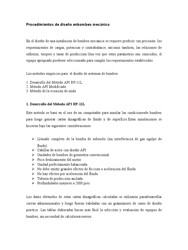 Diseño de Bombeo Mecánico API RP-11L | PDF | Bomba | Fricción