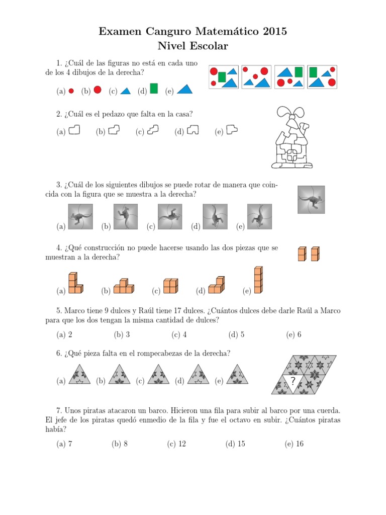 Examen Canguro Matematico Nivel Escolar 2015 | PDF | Ocio | Deportes