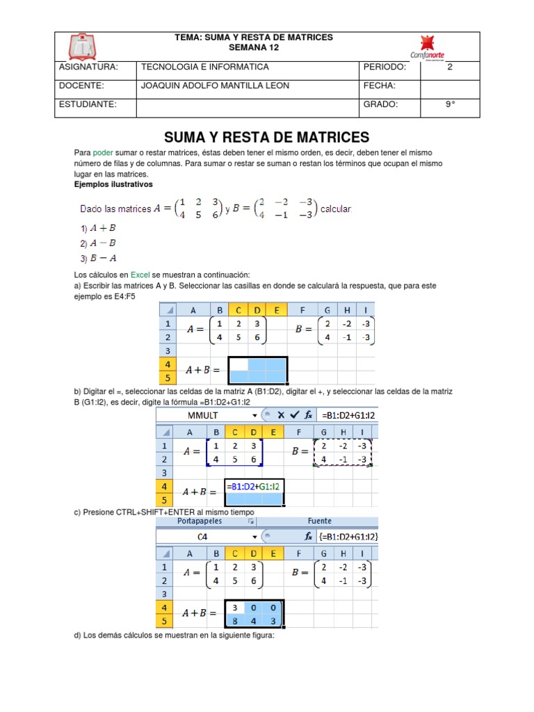 Suma y Resta de Matrices | PDF