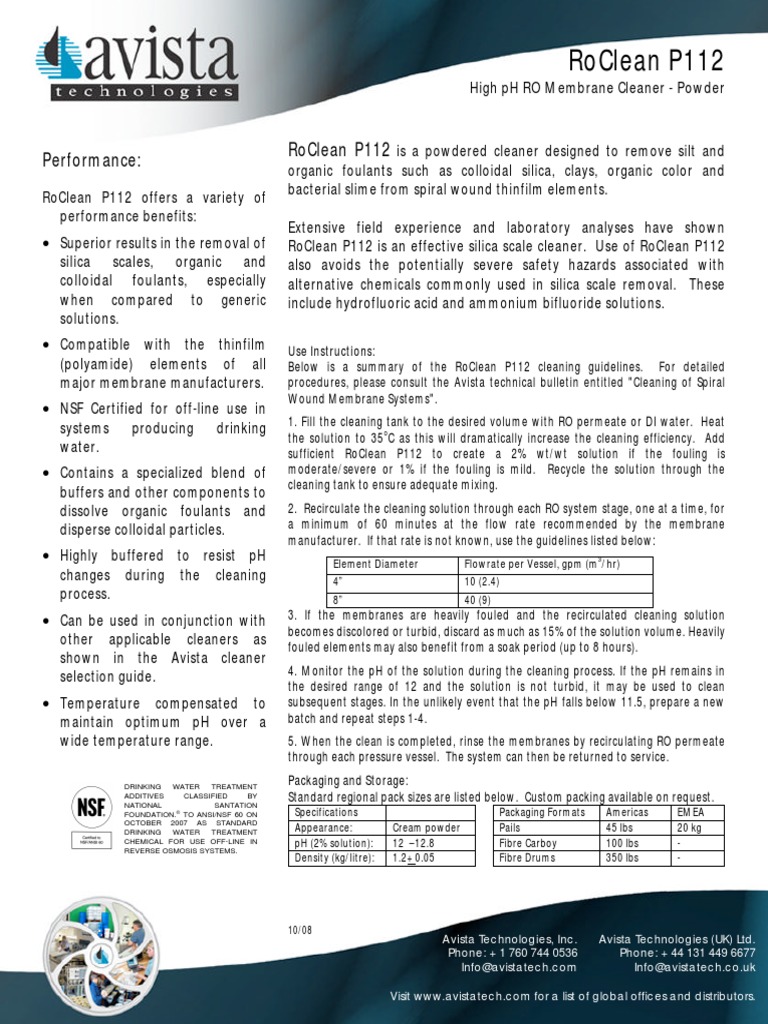 RoClean P112 DATASHEET | PDF | Membrane | Chemical Engineering