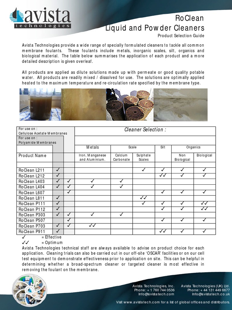 RoClean Selection Guide | PDF | Membrane | Industries