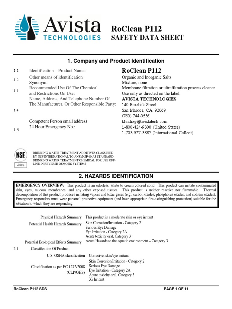Roclean P112: Safety Data Sheet Safety Data Sheet | PDF