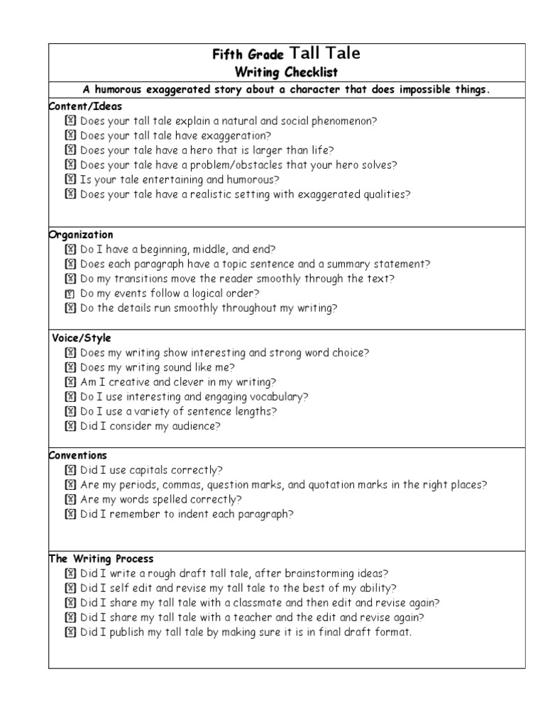Fifth Grade Tall Tale Writing Guide | PDF | Language Arts & Discipline ...