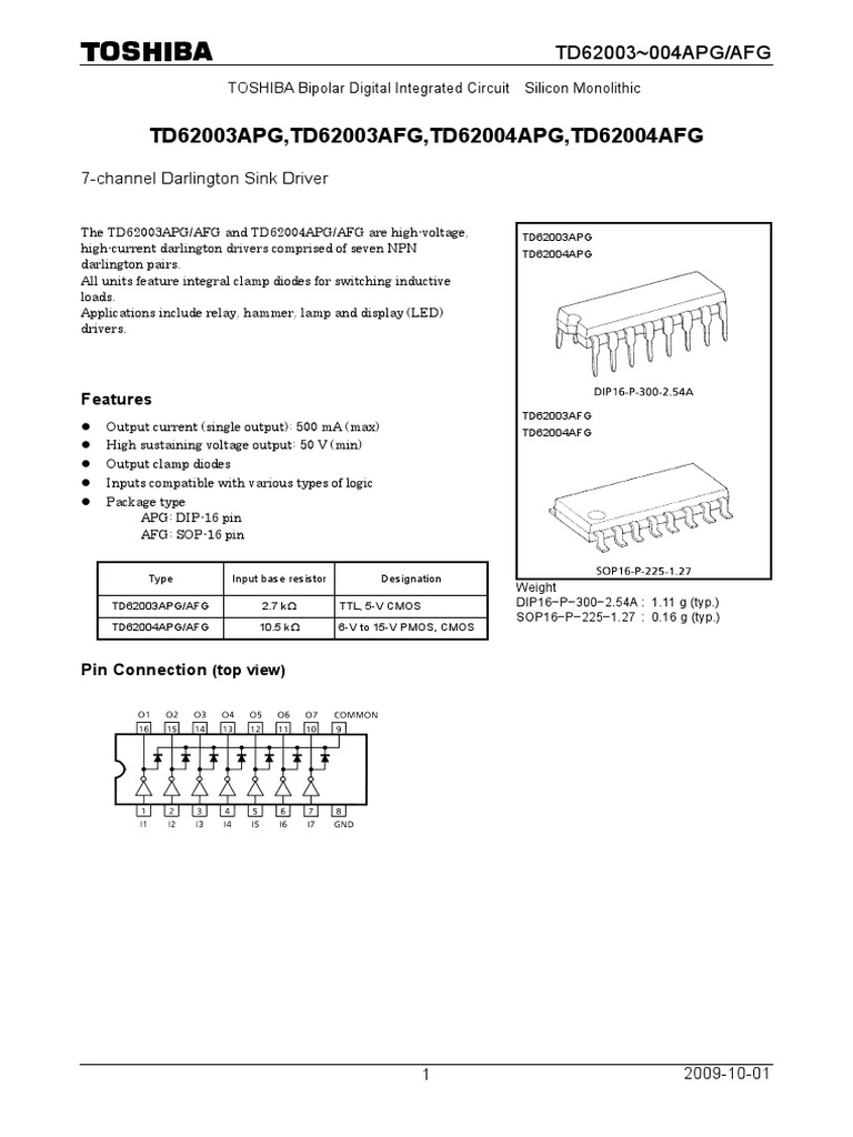 TD62003APG Datasheet en 20091001 | PDF | Power Supply | Reliability Engineering