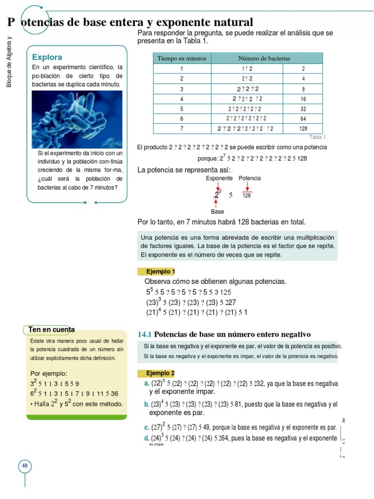 Potencias de Base Entera y Exponente Natural | PDF | Exponenciación ...