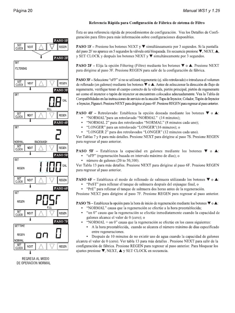 Manual de Programacion de Valvula Clack Ws15 Ee para Filtro | PDF