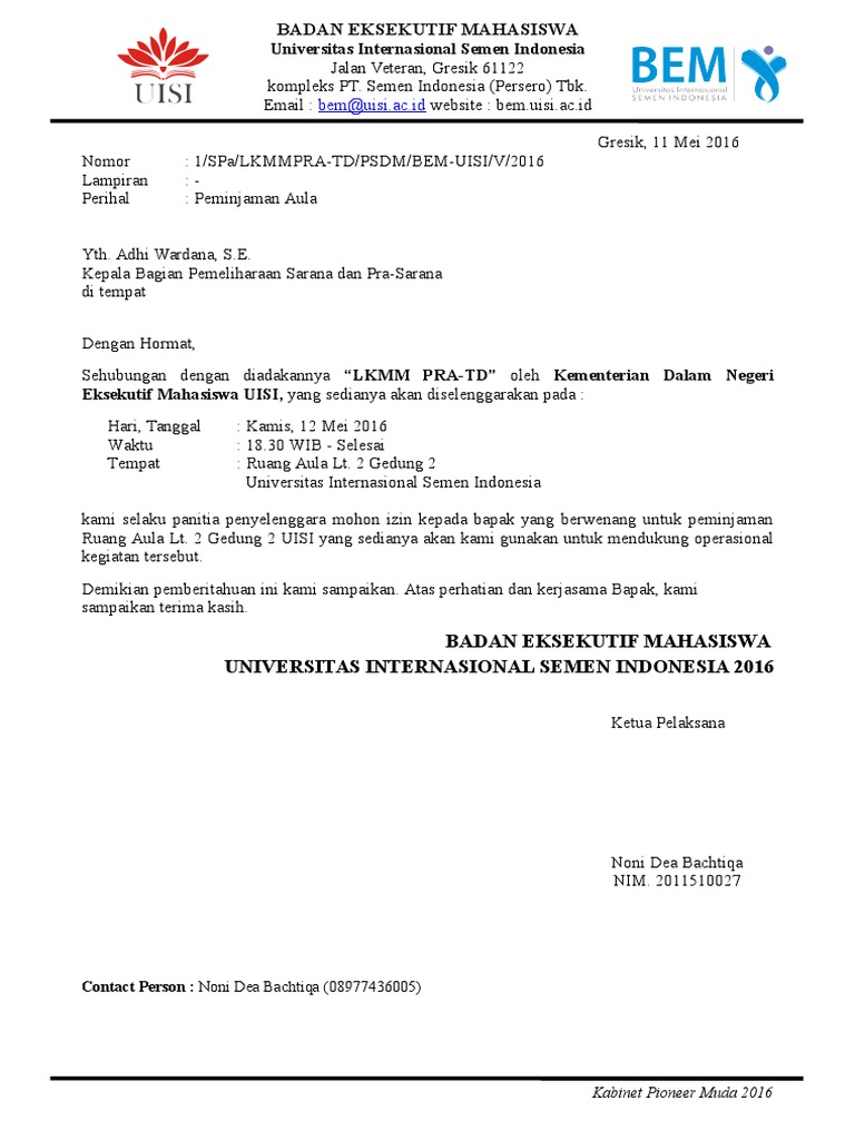 Surat Pinjam Aula | PDF