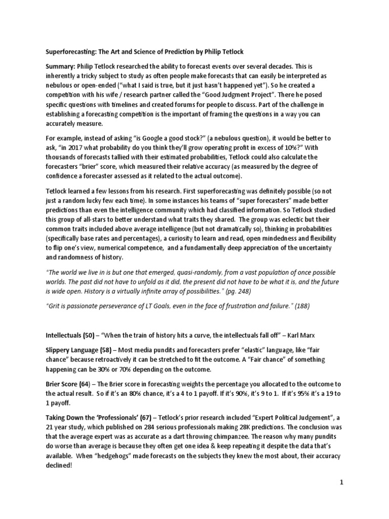 Superforecasting - Philip Tetlock | PDF | Forecasting | Prediction