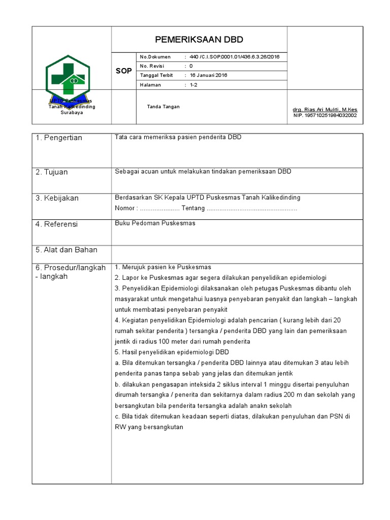 Sop Pemeriksaan DBD | PDF