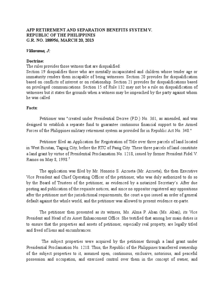 AFP Retirement V Republic | PDF | Complaint | Property