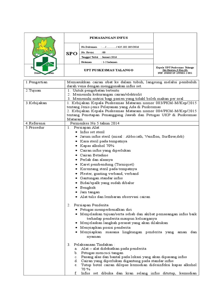 Sop Pemasangan Infus | PDF
