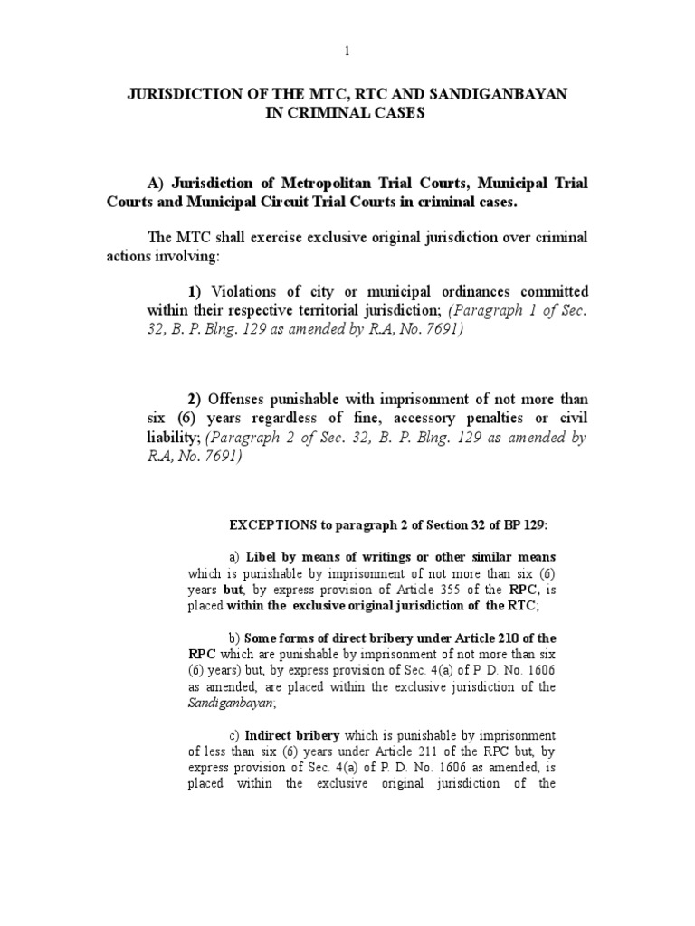 Crim. Juristiction MTC, RTC and Sandiganbayan | PDF | Writ | Jurisdiction