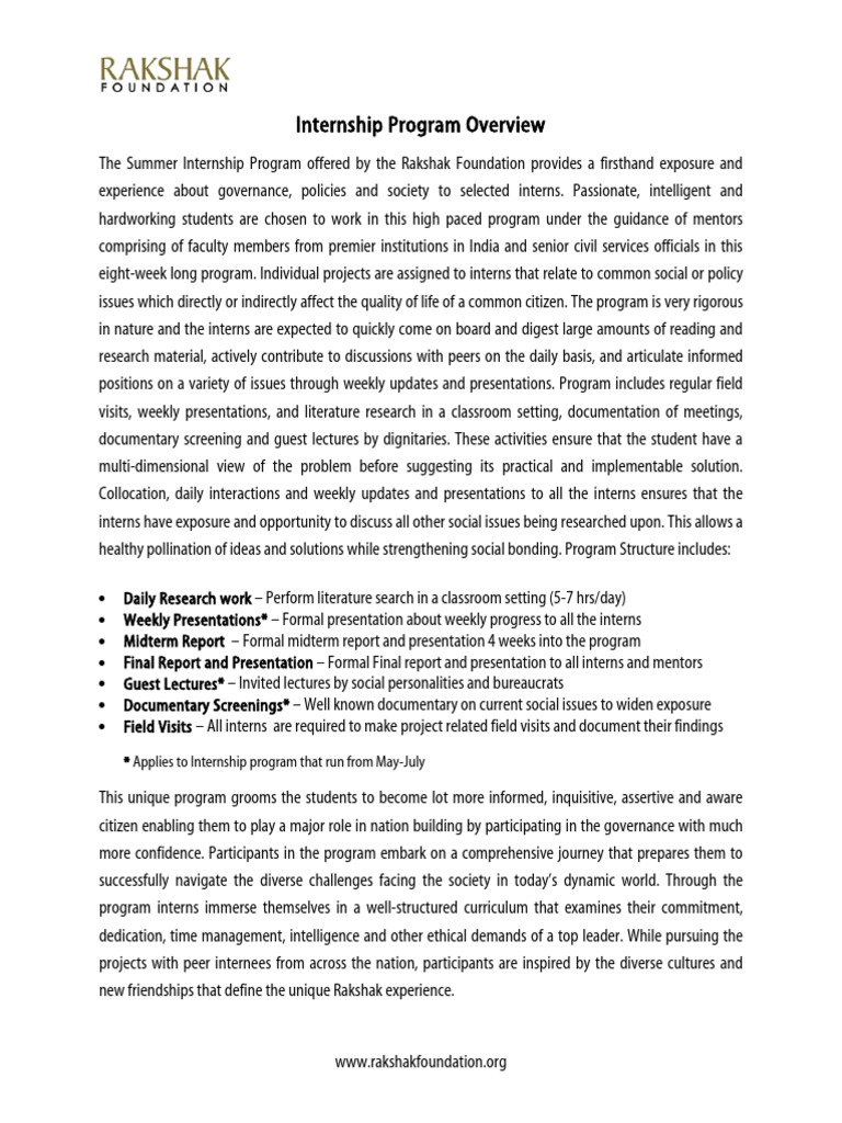 Internship Program Overview: Applies To Internship Program That Run ...