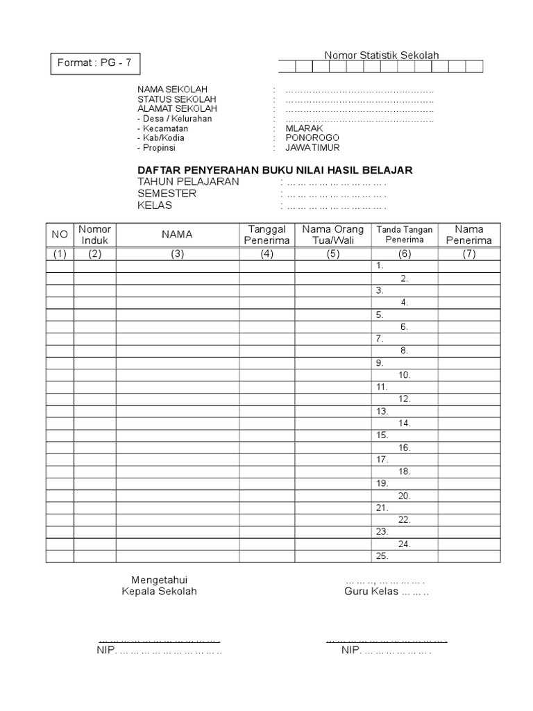 Daftar Penerimaan Raport | PDF