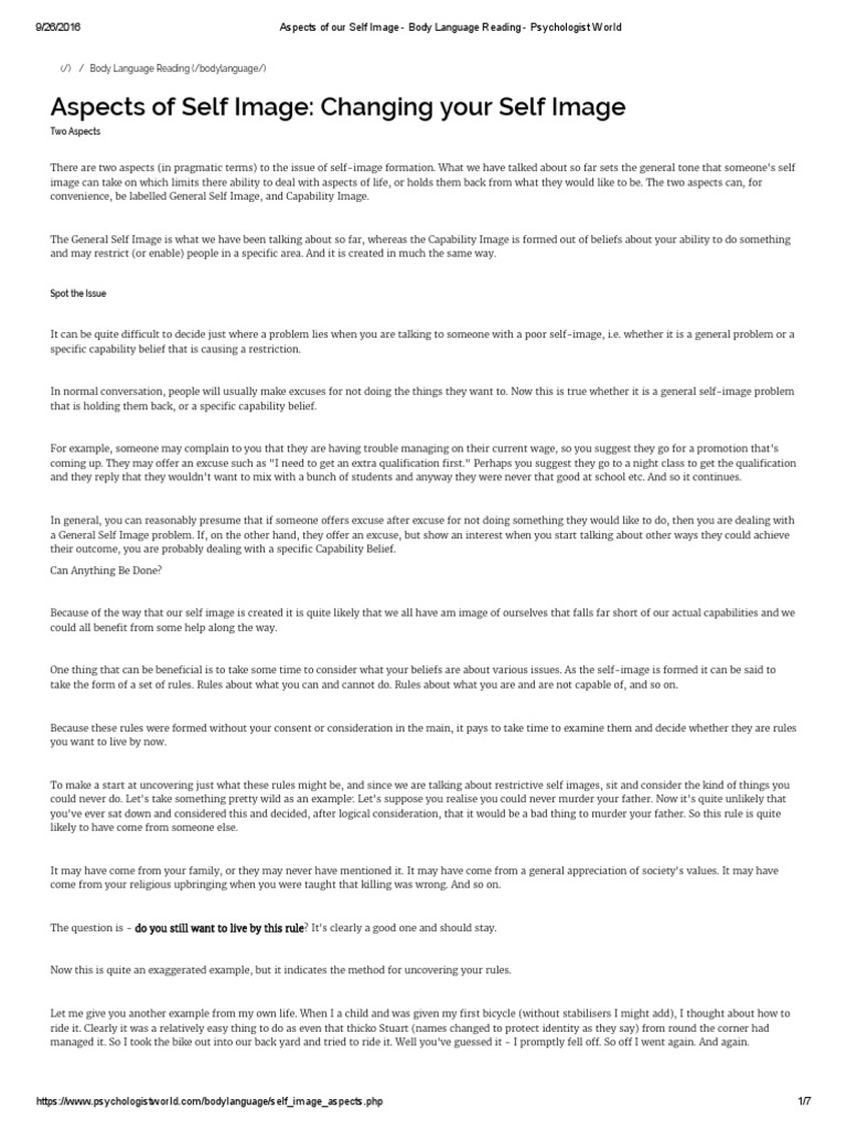 Aspects of Our Self Image - Body Language Reading - Psychologist World ...