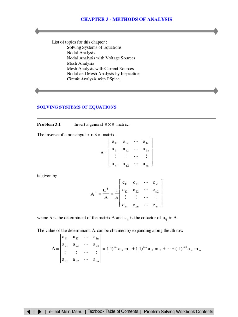 Chapter 3 - Methods of Analysis: N N N N A A A A | PDF | Electrical Network | Matrix Theory