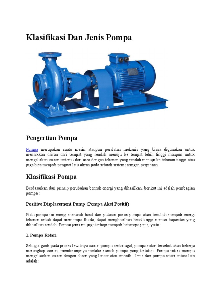 Klasifikasi Dan Jenis Pompa | PDF