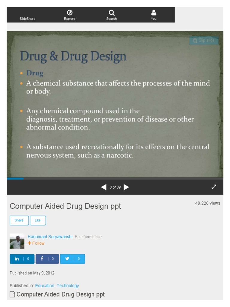 Computer Aided Drug Design Ppt | Drug Design | Quantitative Structure ...