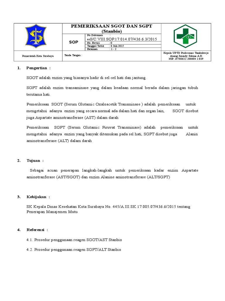 8.1.1.1. SOP Pemeriksaan SGOT Dan SGPT (Stanbio) | PDF