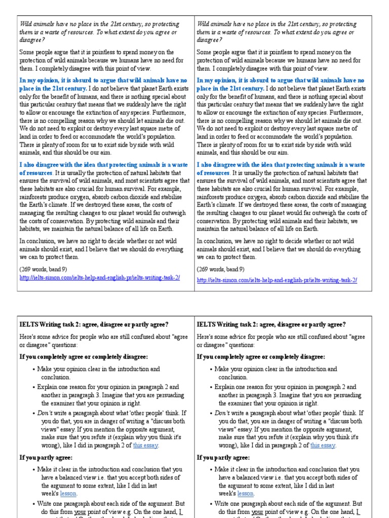 Agree or Disagree Essay | PDF | Wildlife | Argument