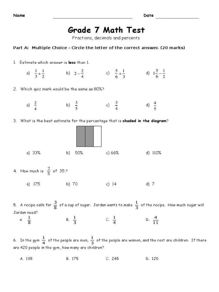 Grade 7 Fraction Test | PDF | Fraction (Mathematics) | Mathematical Objects