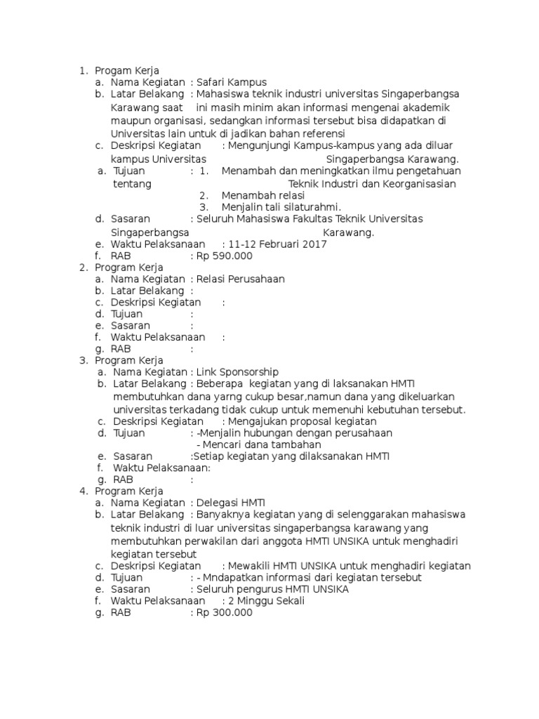 Program Kerja Hub - Luar | PDF