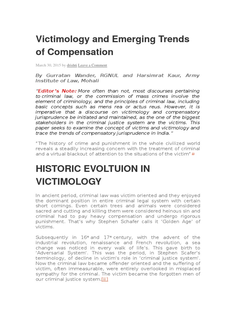 Victimology and Emerging Trends of Compensation | PDF | Victimology ...