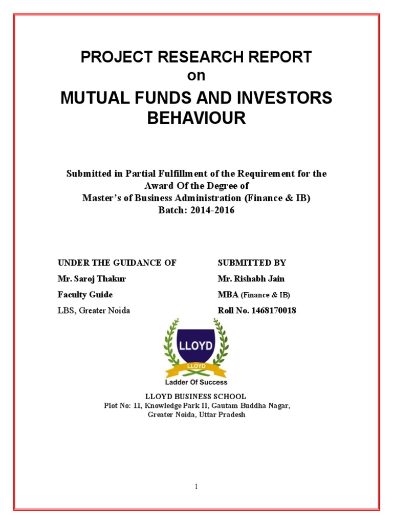 Mutual Funds and Investors Behaviour Finance Llyod Research | PDF ...