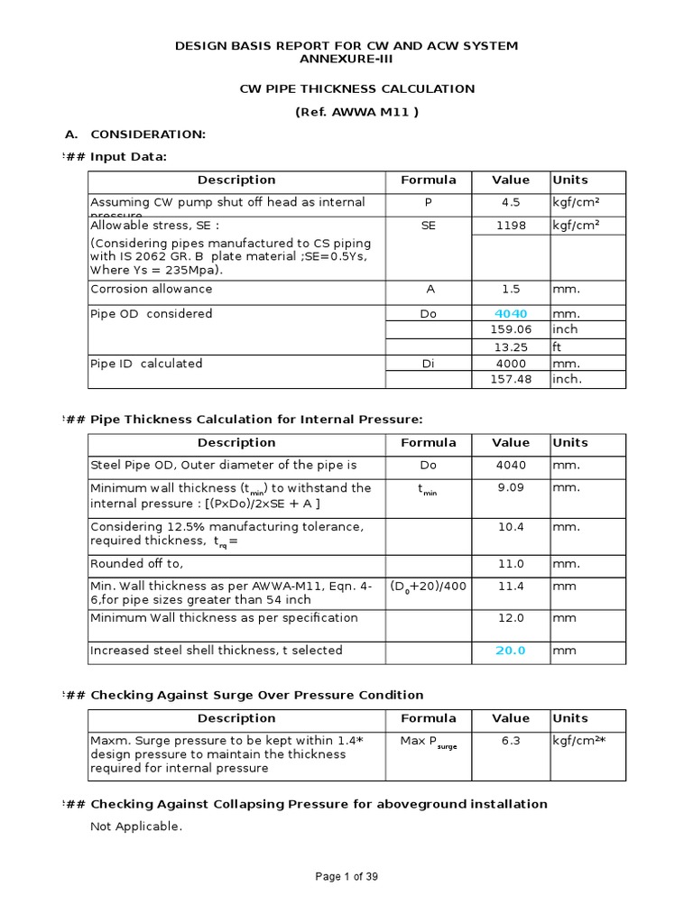 CW Pipe Thickness Calculation Report | PDF | Buckling | Pipe (Fluid ...