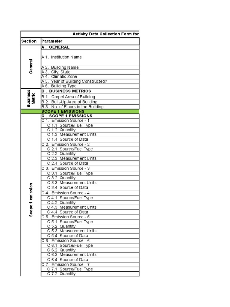 Carbon Footprint Data Collection Form | PDF | Water Use | Carbon Footprint