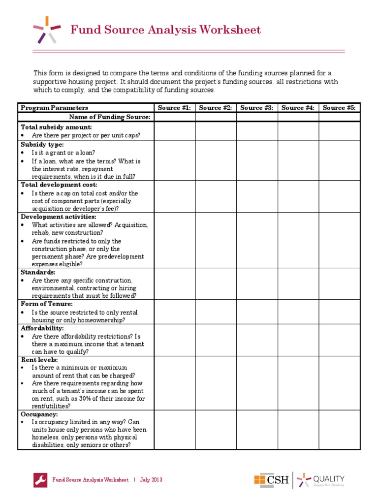 Fund Source Analysis Worksheet - July 2013 | PDF | Finance & Money ...