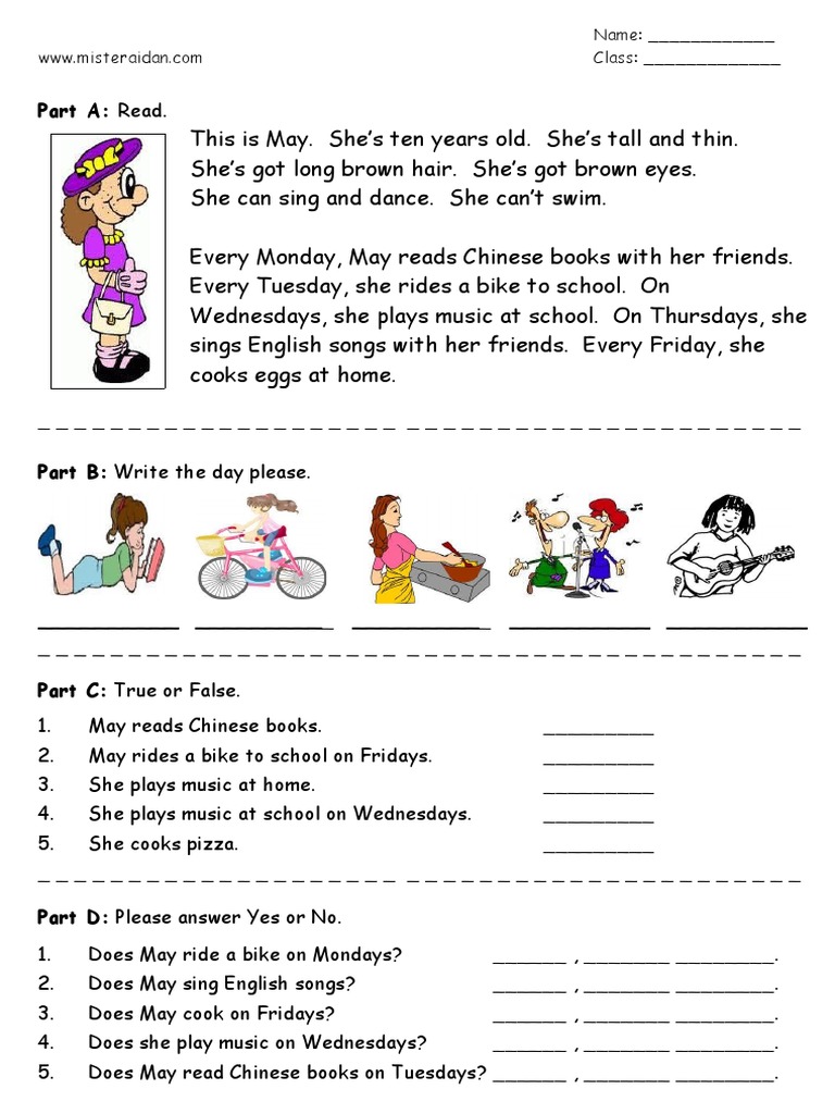 Days of The Week Simple Reading Comprehension | PDF