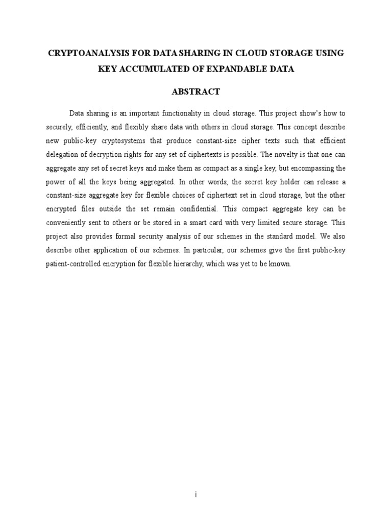 Cryptoanalysis for Flexible Data Sharing in Cloud Storage Using Key Aggregation | PDF