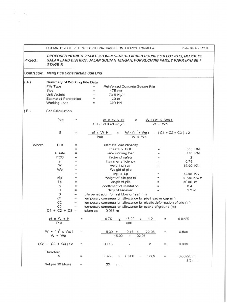 RC Pile Set Calculation