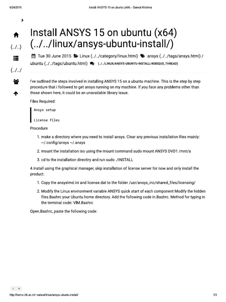 Install ANSYS 15 On Ubuntu (x64) - Saiwal Krishna | PDF