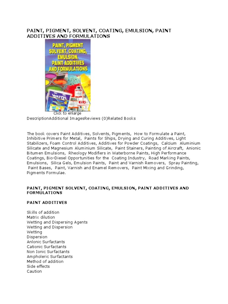 Paint Pigment Solvent Coating Emulsion Formulations Book | PDF ...