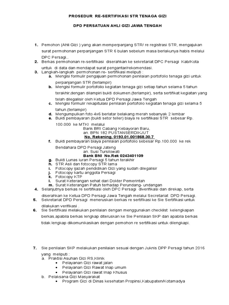 Prosedur Re-Sertifikasi STR Gizi Jateng | PDF | Karier & Perkembangan ...