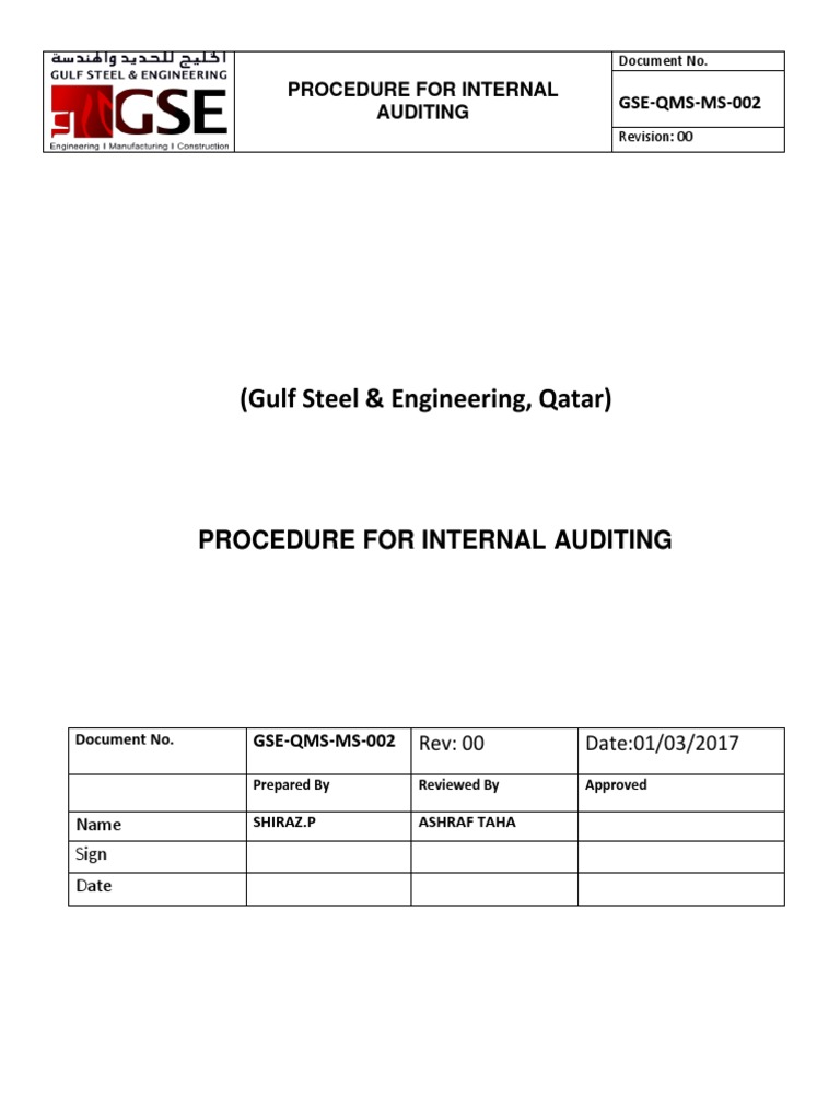 Procedure For Internal Auditing | PDF | Internal Audit | Audit