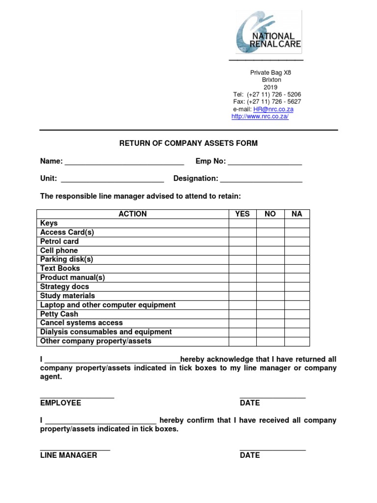 Return of Company Assets | PDF