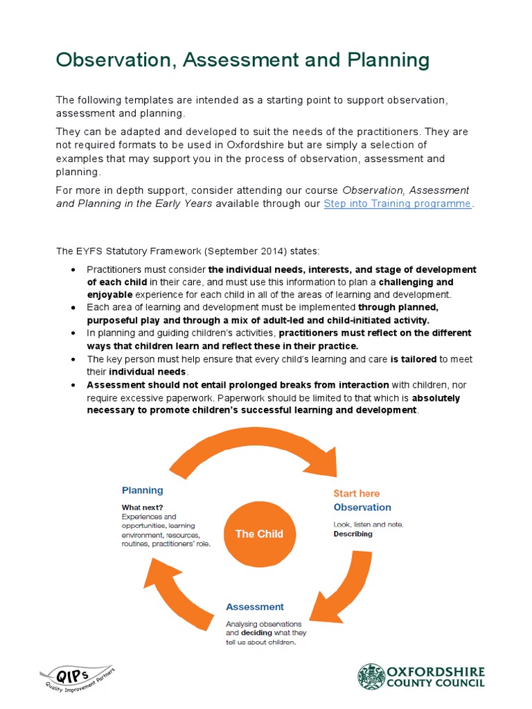 Observation, Assessment and Planning: and Planning in The Early Years ...