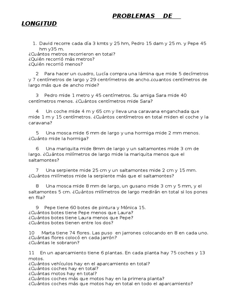 Problemas de Longitud para Primaria | PDF | Longitud | Naturaleza