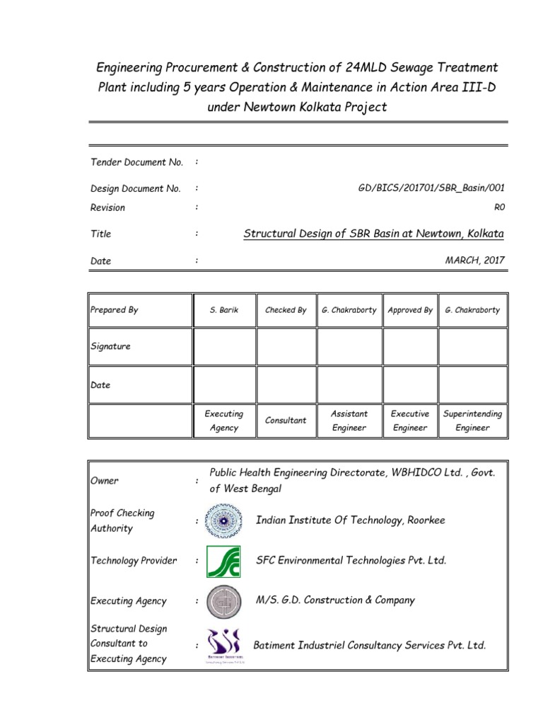 Structural Design of SBR Basin, Kolkata | PDF | Structural Load | Bending