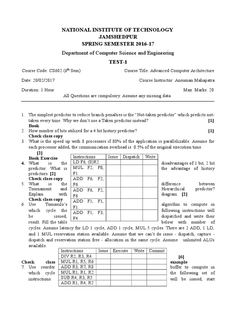 Advanced Computer Architecture Test-1 Answer | Download Free PDF ...