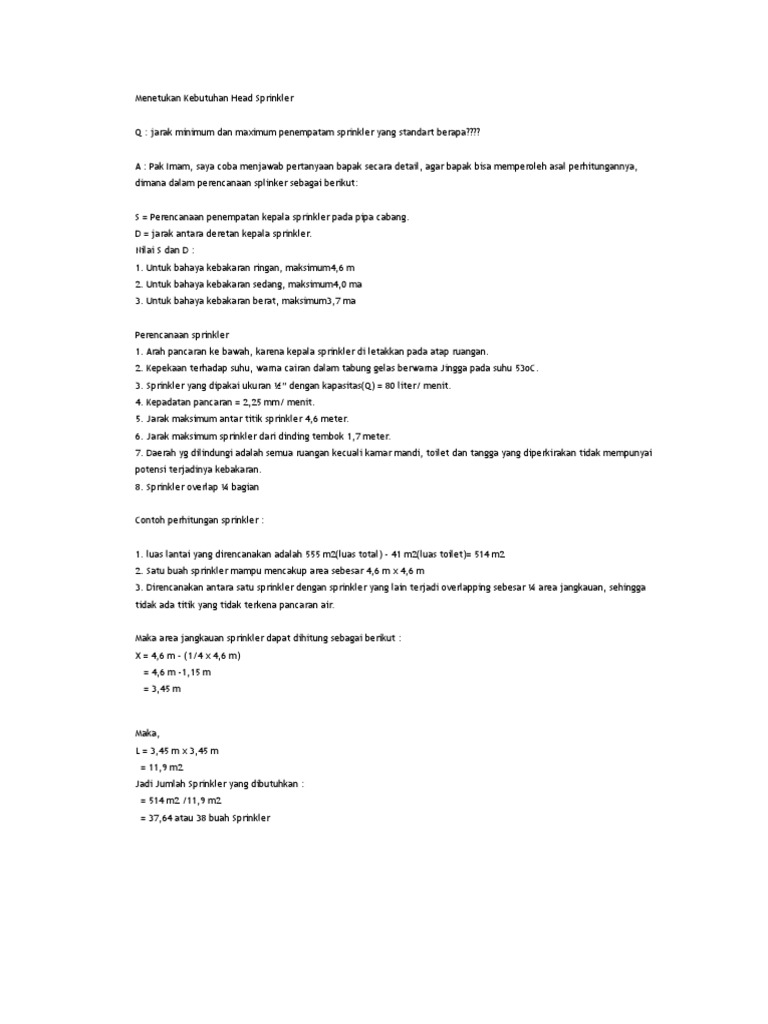Menetukan Kebutuhan Head Sprinkler | PDF | Metode & Bahan Ajar