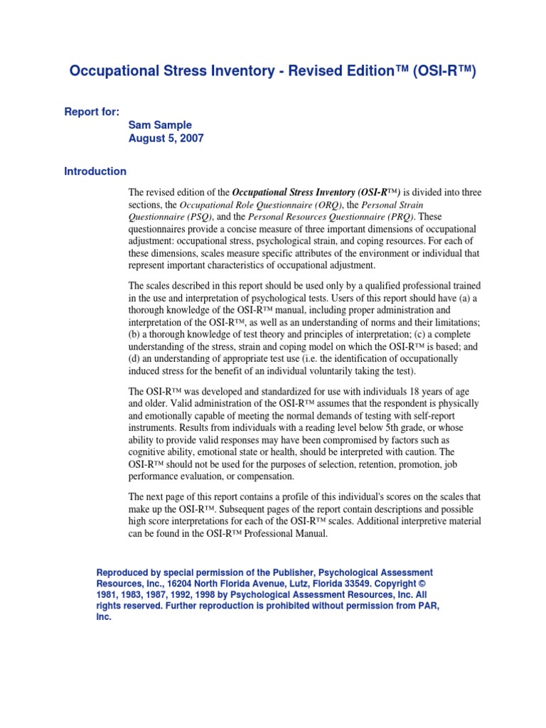 Osi Sample PDF | PDF | Occupational Stress | Coping (Psychology)