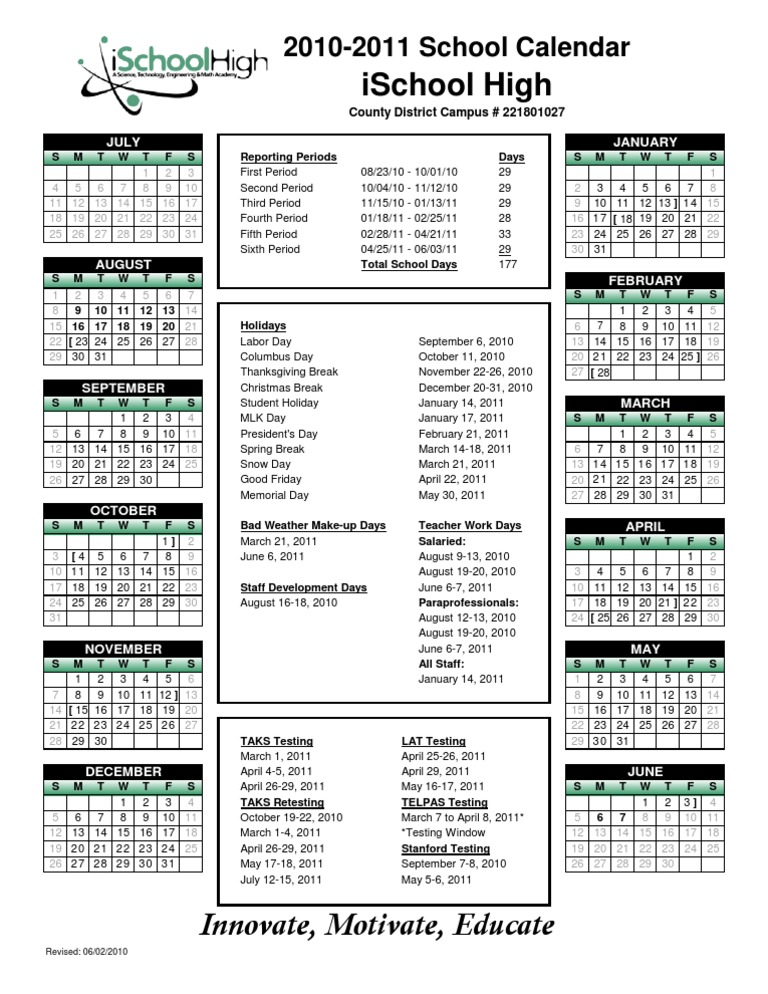 2010-2011 Ischool High Calendar | PDF | Seasons | Schools